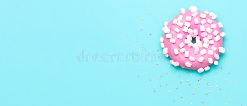 Pink Donut with Murshmallow Top View Stock Image - Image of marshmallow ...