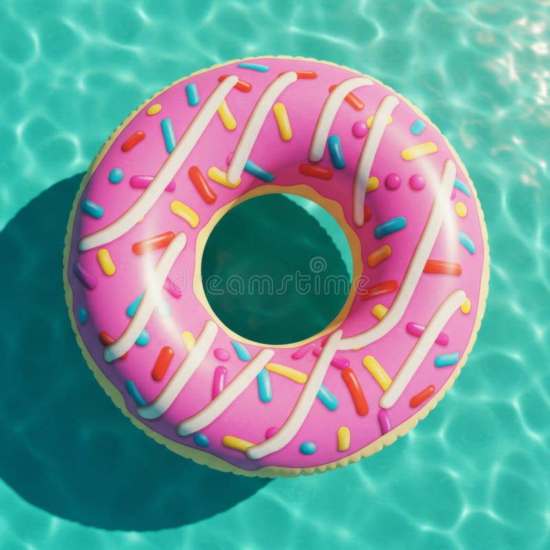 Pink Donut Pool Float on Turquoise Water Stock Illustration ...