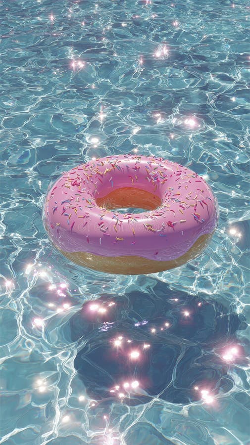 Pink Donut-shaped Float in Sparkling Blue Water Stock Illustration ...