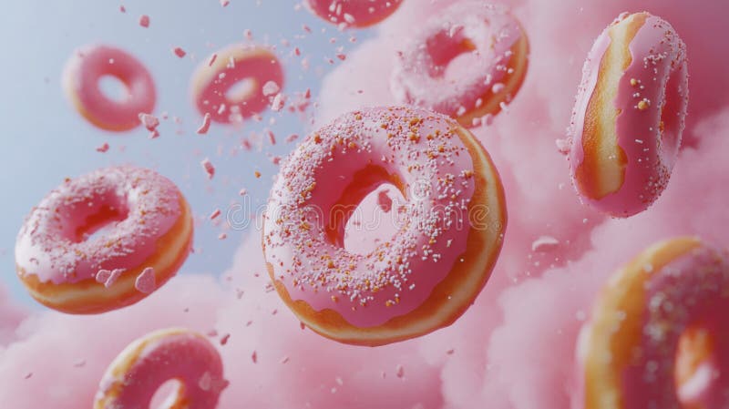 Pink Donuts Falling through Pink Clouds Stock Illustration ...