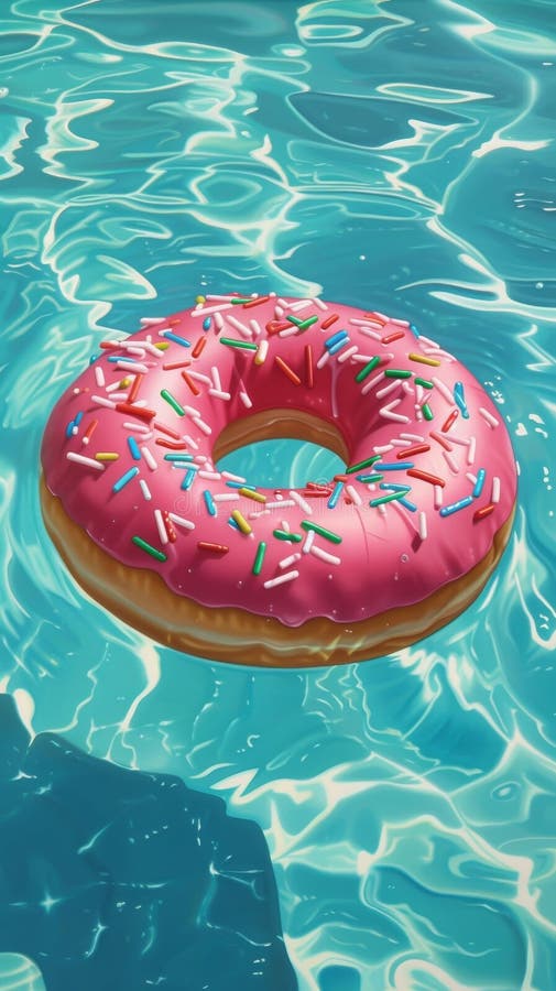 Pink Donuts-shaped Pool Float with Sprinkles in Clear Blue Water, Fun ...