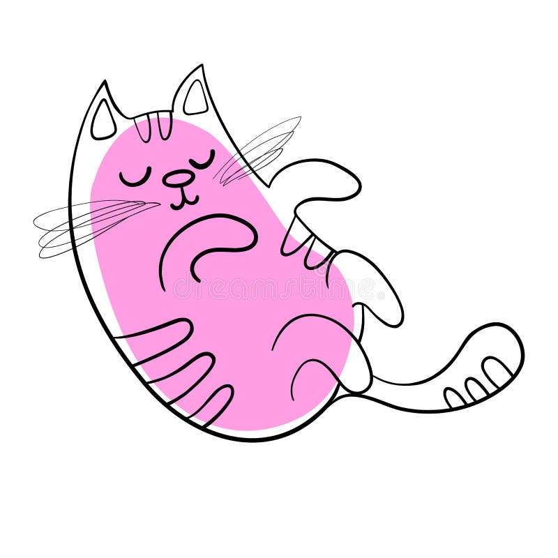 Pink Doodle Cat Isolated on a White Background Stock Vector ...