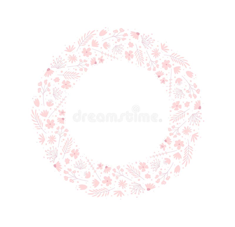 Pink Doodle Flowers Wreath. Cute Floral Circle Frame Stock Vector ...