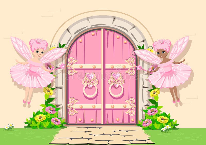 Pink door to a fairy tale stock vector. Illustration of beautiful ...