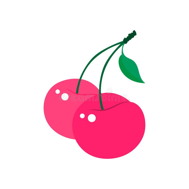 Pink Double Cherry Vector Flat Cartoon Icon Isolated on White ...