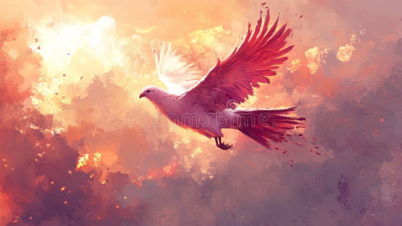 Pink Dove Soaring through Sunset Clouds Stock Illustration ...