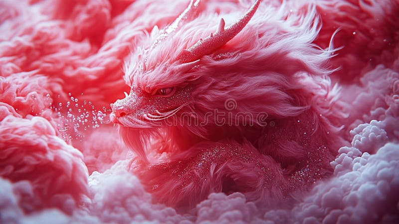Pink Dragon Amidst Swirling Crimson Mist Stock Illustration ...