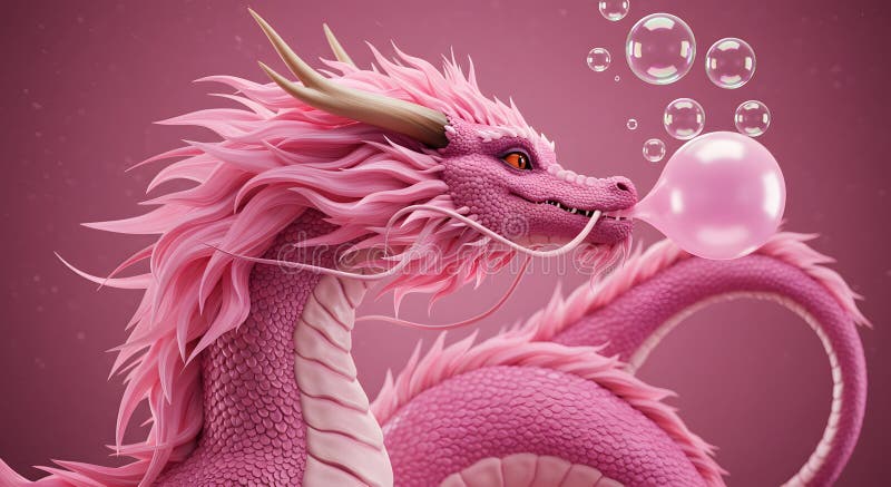 Pink Dragon Blowing a Bubble: a Whimsical 3D Render of a Mythical ...