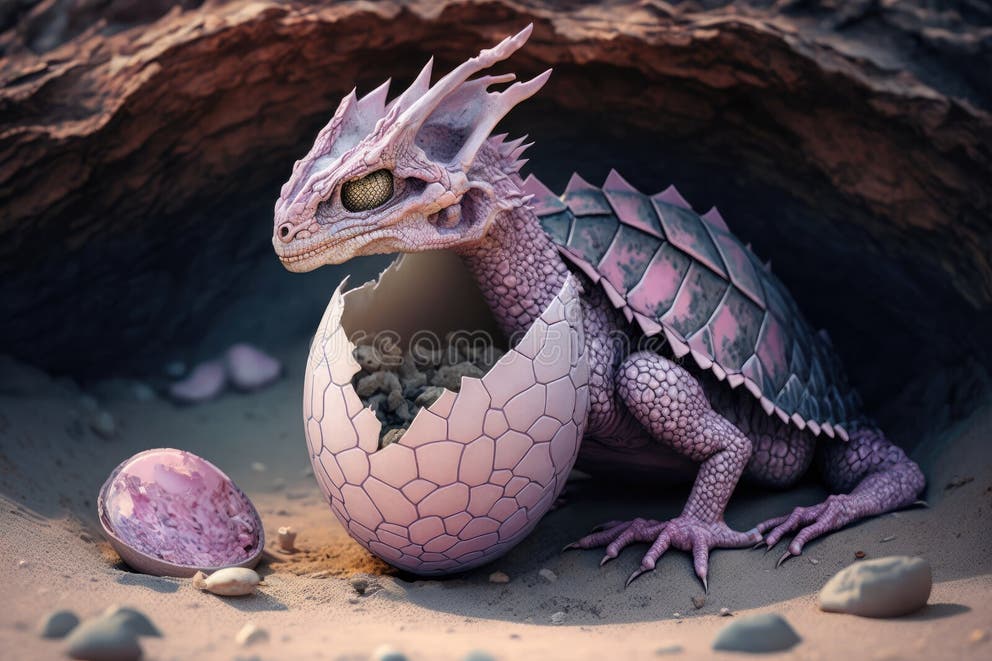 Pink Dragon Hatching from Its Egg, Surrounded by Broken Shells Stock ...
