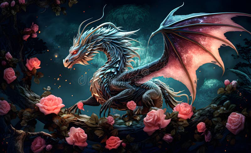 A Pink Dragon with Large Krill. Concept Stock Image - Image of breath ...