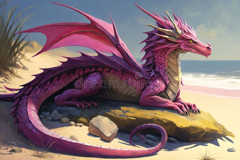 Pink Dragon Soaring through the Clouds, Wings Spread Wide Stock ...