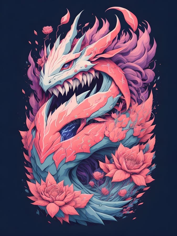 Pink dragon Stylized stock illustration. Illustration of stylized ...