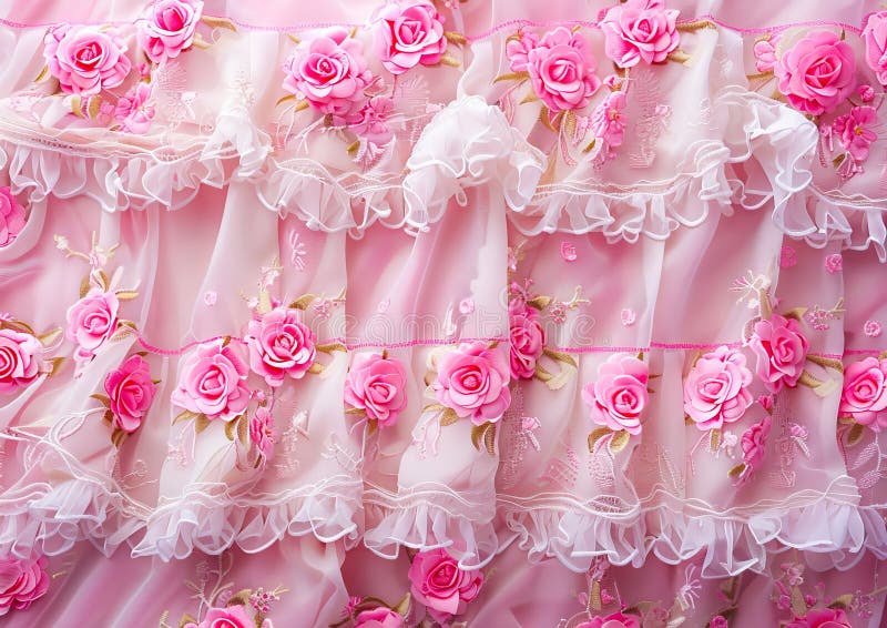 A Pink Dress with Roses and Lace Stock Photo - Image of generated ...