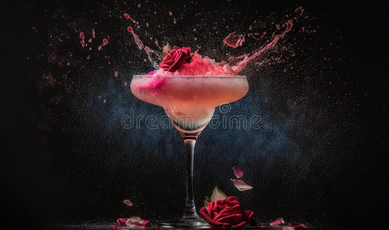 A Pink Drink with a Splash of Water on the Glass Stock Illustration ...