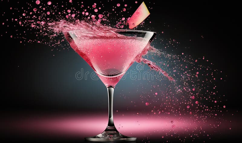A Pink Drink with a Splash of Water on the Rim Stock Illustration ...