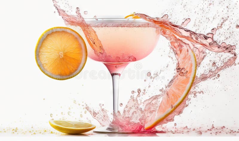 A Pink Drink with a Splash of Water and a Slice of Lemon Stock ...