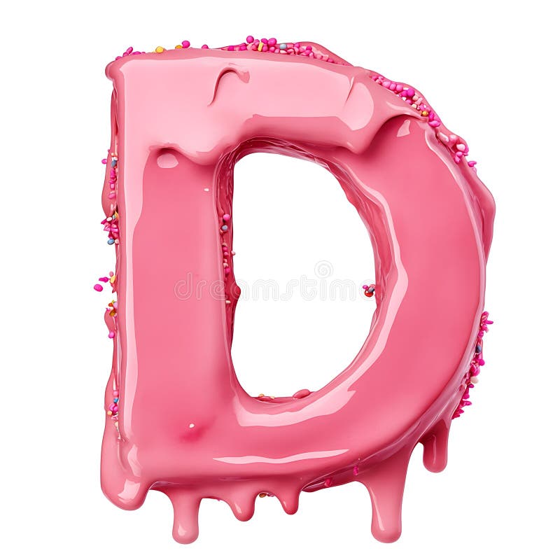 Pink Dripping Candy Letter D with Sprinkles on White Background Stock ...