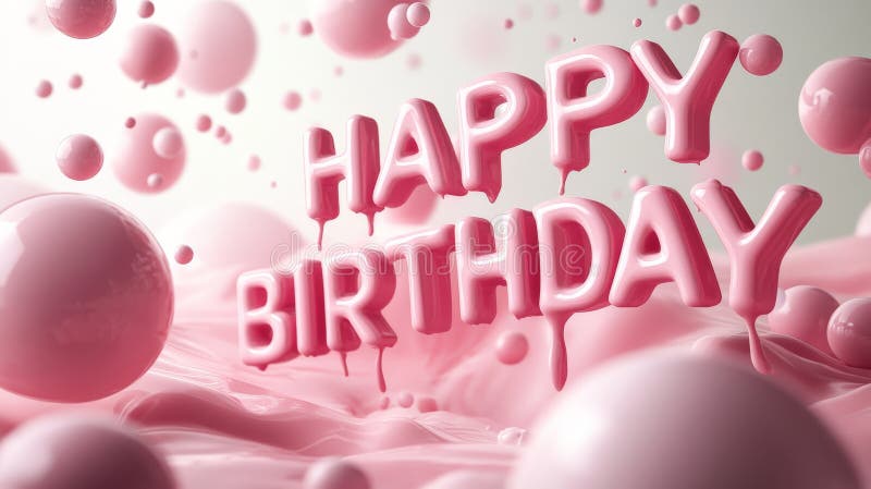 Pink Dripping Happy Birthday Text with Floating Bubbles in Viscous ...