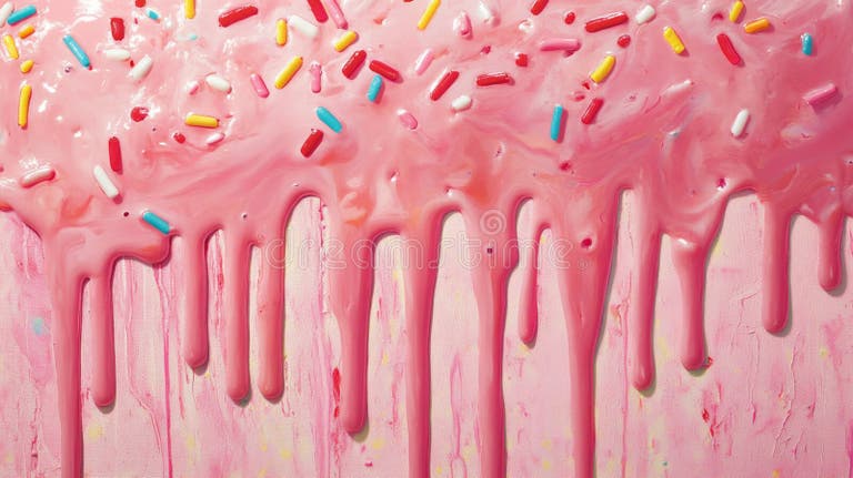 Pink Dripping Icing with Sprinkles Texture Background Stock ...