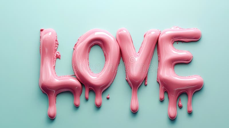 Pink Dripping Love Letters on Light Blue Background Artistic Typography ...