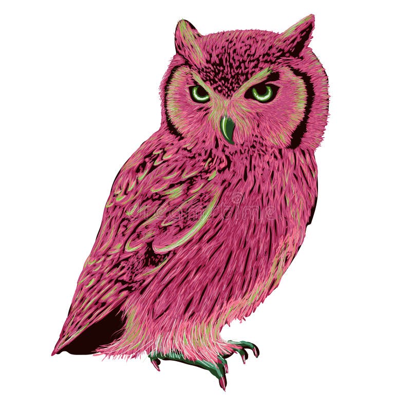 Pink Eagle Owl with Green Eyes Stock Vector - Illustration of paper ...