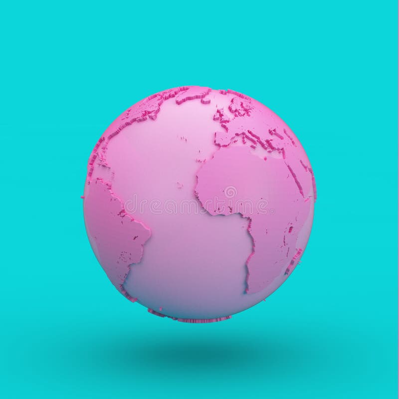 Pink Earth Globe in Duotone Style. 3d Rendering Stock Illustration ...