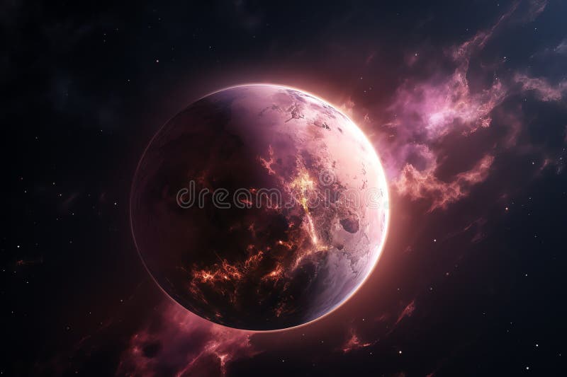 Pink Earth Illustration with Backlight in Outer Space, Solar System ...
