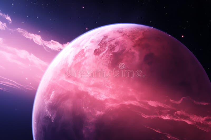 Pink Earth Illustration with Backlight in Outer Space, Solar System ...