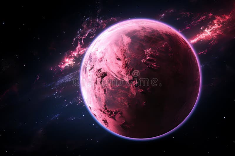 Pink Earth Illustration with Backlight in Outer Space, Solar System ...