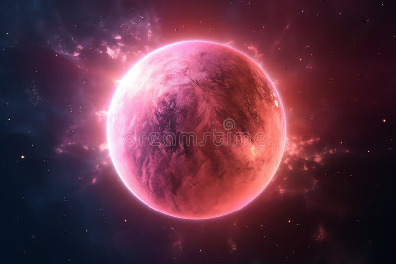 Pink Earth Illustration with Backlight in Outer Space, Solar System ...