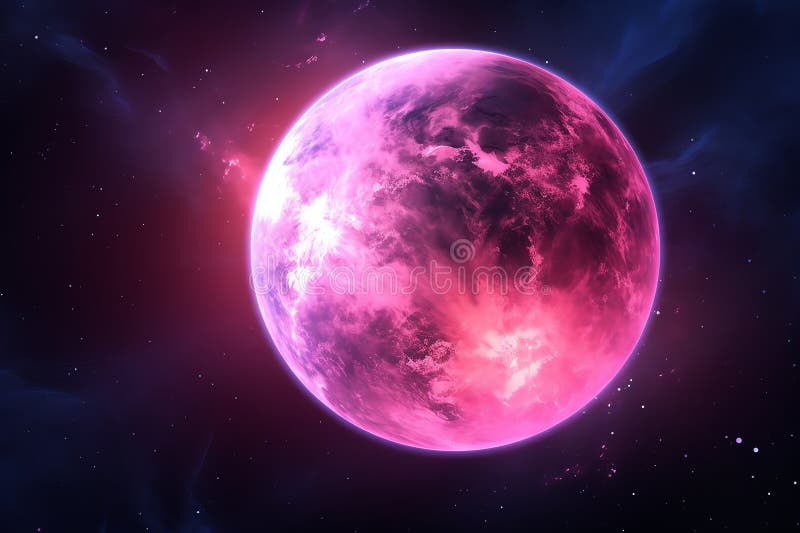 Pink Earth Illustration with Backlight in Outer Space, Solar System ...