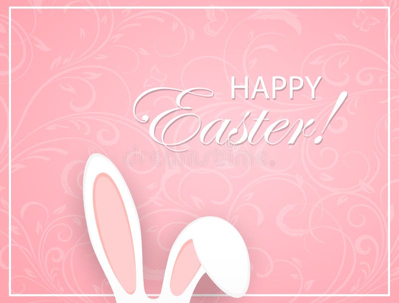 Pink Easter Background with Bunny Ears and Eggs Stock Vector ...