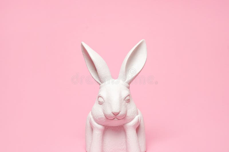 Pink Easter Background with White Bunny, Copy Space . Easter Greeting ...