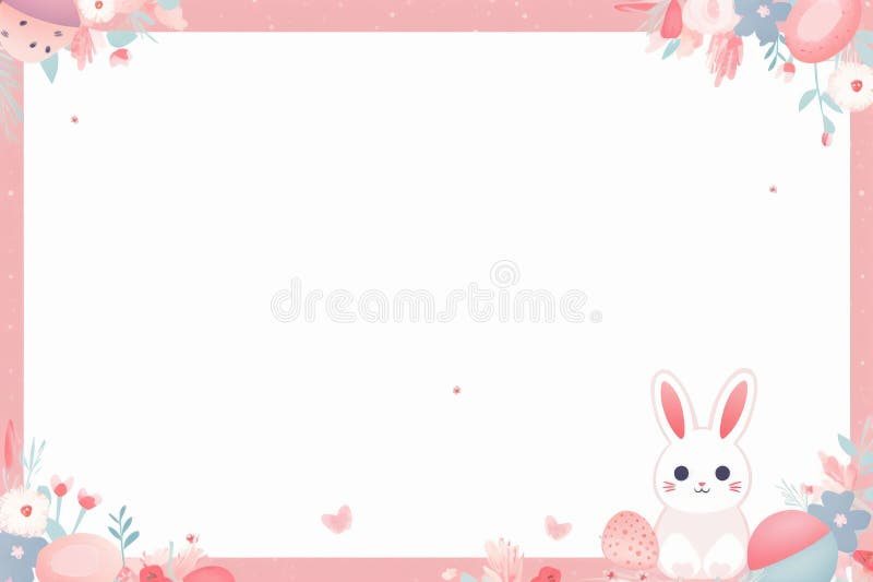 Pink Easter Bunny Frame with Flowers and Eggs on a Pink Background ...