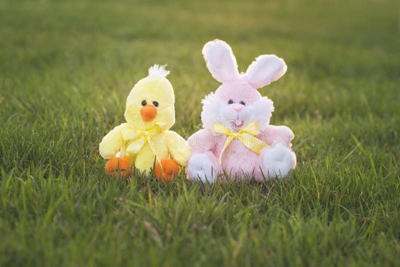 Pink Easter Bunny and Friend Stock Image - Image of backgrounds, green ...