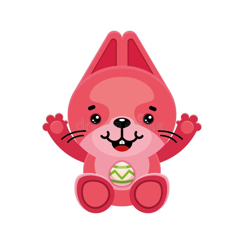 Pink Easter Bunny with a Painted Egg. Cartoon Cute Character Stock ...