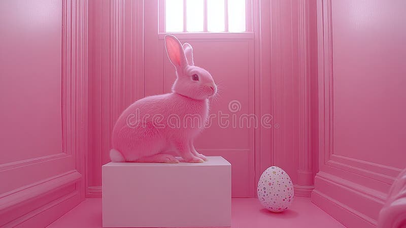 Pink Easter Bunny in a Pink Room Stock Illustration - Illustration of ...