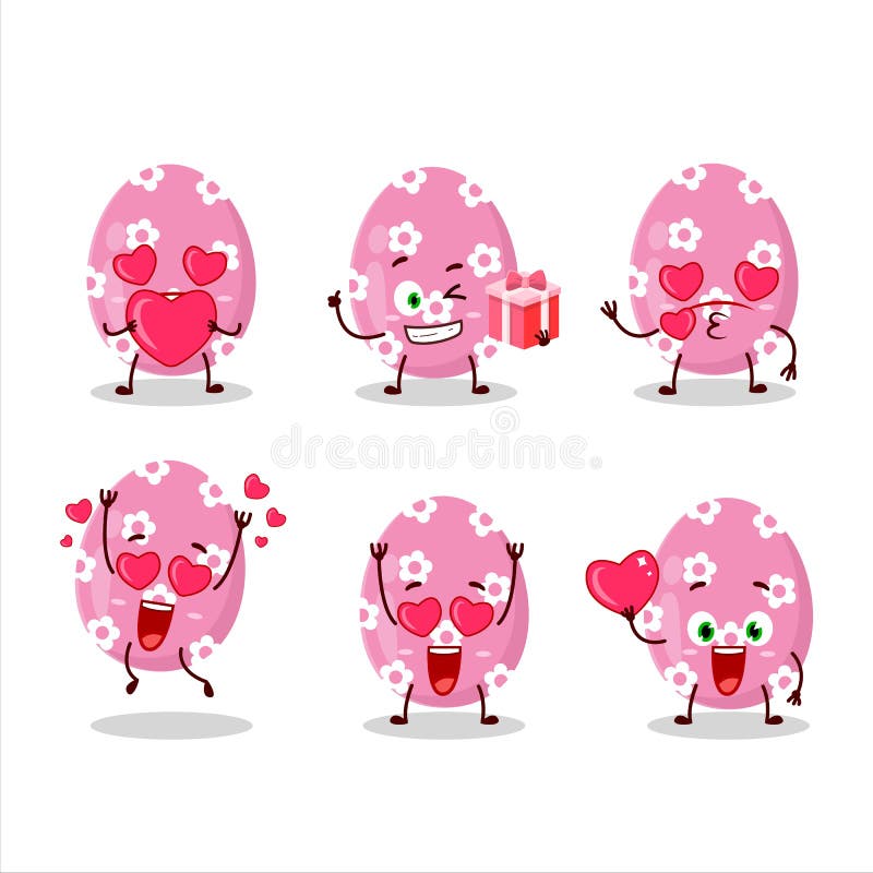 Pink Easter Egg Cartoon Character with Love Cute Emoticon Stock Vector ...