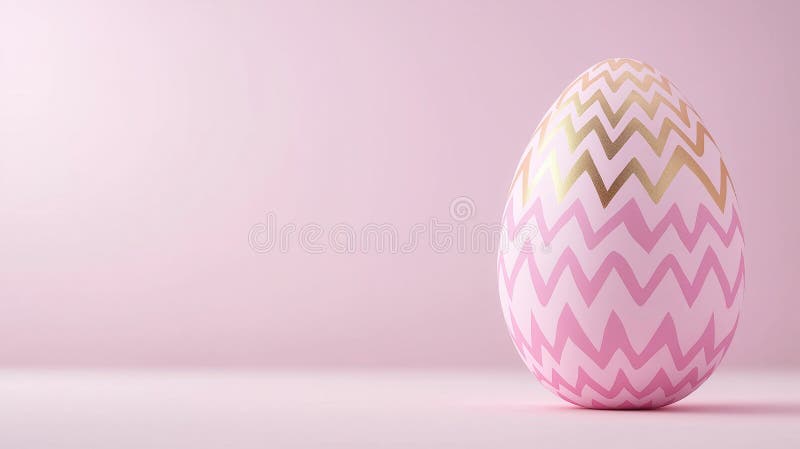 Pink Easter Egg Featuring Metallic Gold Zigzag Design Resting on Pastel Pink Surface ...