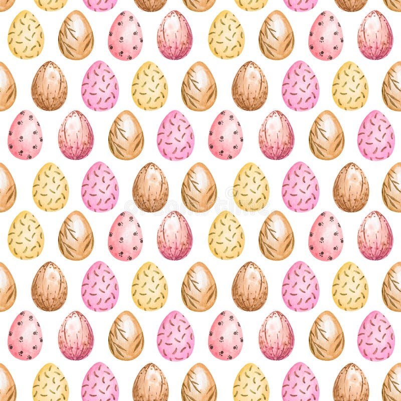 Pink Easter Eggs Background Seamless, Watercolor Eggs Pattern Stock ...