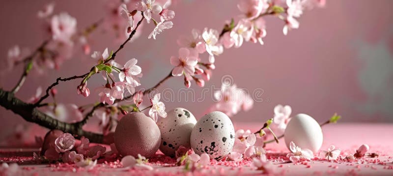 Pink Easter Eggs in Spring Pink Easter Eggs and Flowers Pink Easter ...