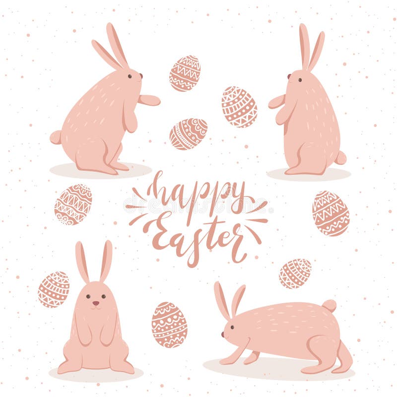 Set Pink Easter Bunny, Rabbit or Hare. Isolate Stock Vector ...