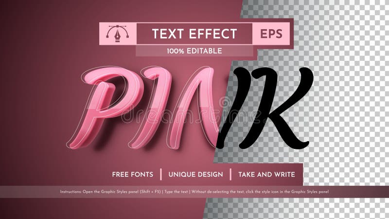Pink Editable Text Effect, Graphic Style Stock Vector - Illustration of ...