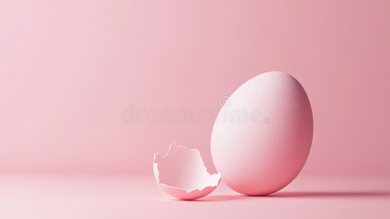 Pink Egg Shell and Whole Egg on Pink Background Minimalist Easter ...