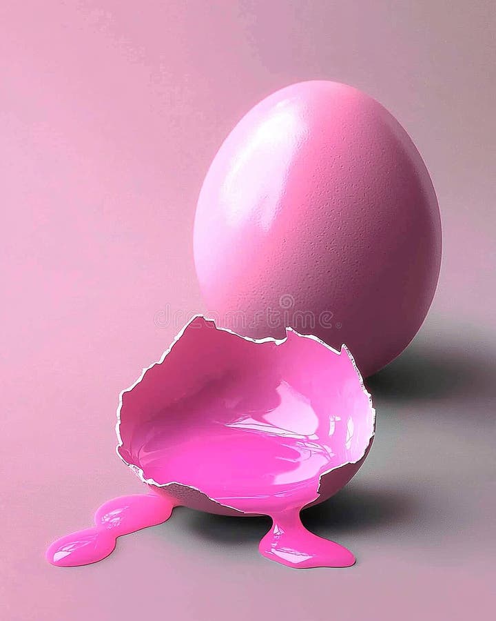 Pink Egg Yolk and Cracked Egg Shell on Pastel Color Background ...