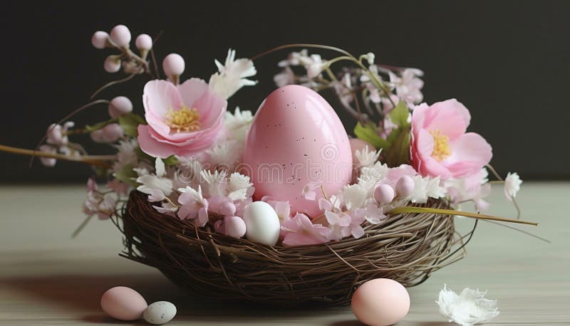 Pink Eggs in a Nest Easter Eggs in a Nest Stock Illustration ...
