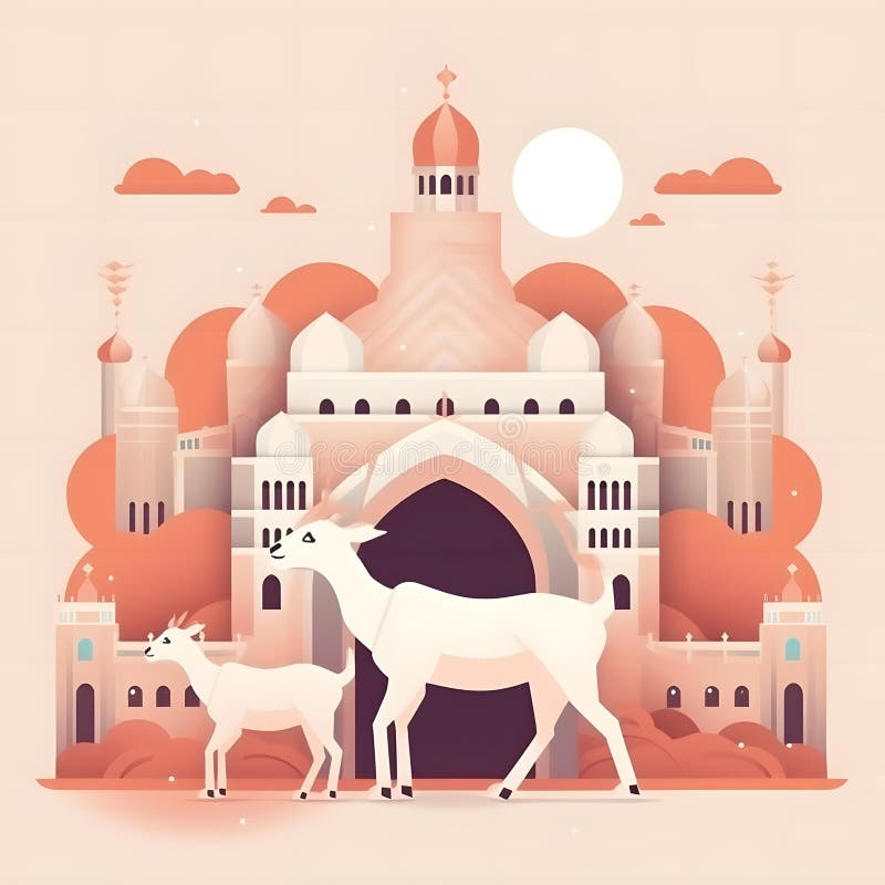 Pink Eid Al-Adha Flat Illustration. Created with Generative AI Stock ...