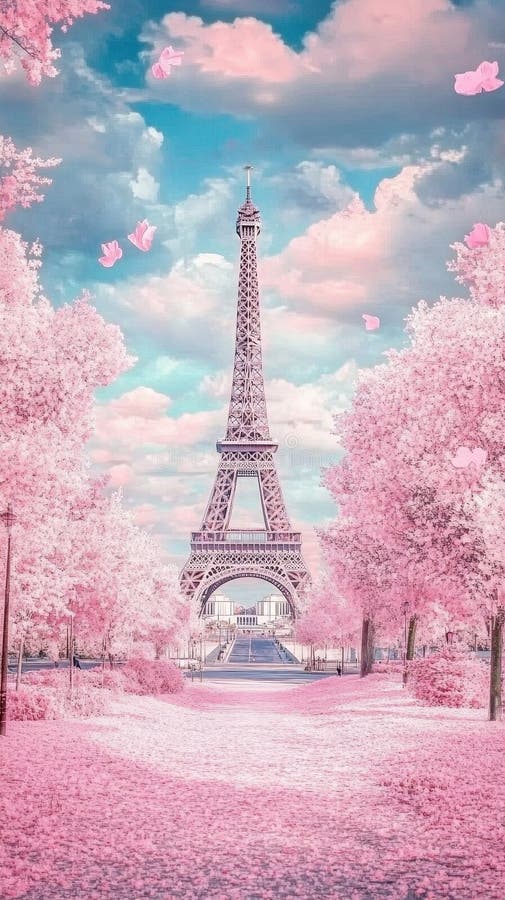 Pink Eiffel Tower Spring stock photo. Image of tower - 360524656
