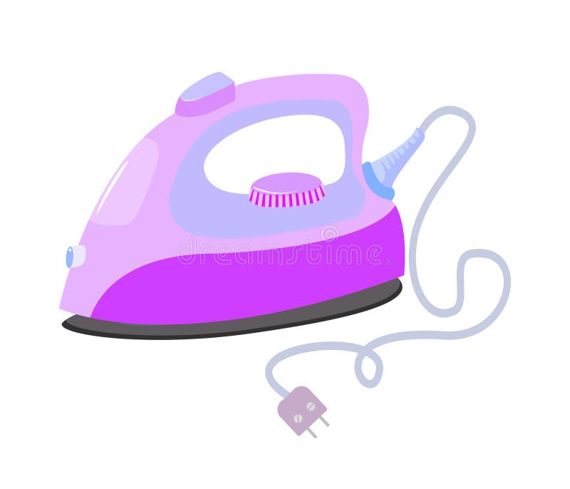 Pink Electric Iron. Drawn in Cartoon Style. Vector Illustration. Stock ...