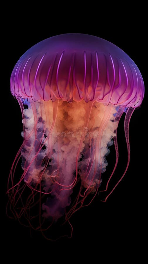 Pink Electric Jellyfish Underwater in the Dark, Generative Ai Stock ...